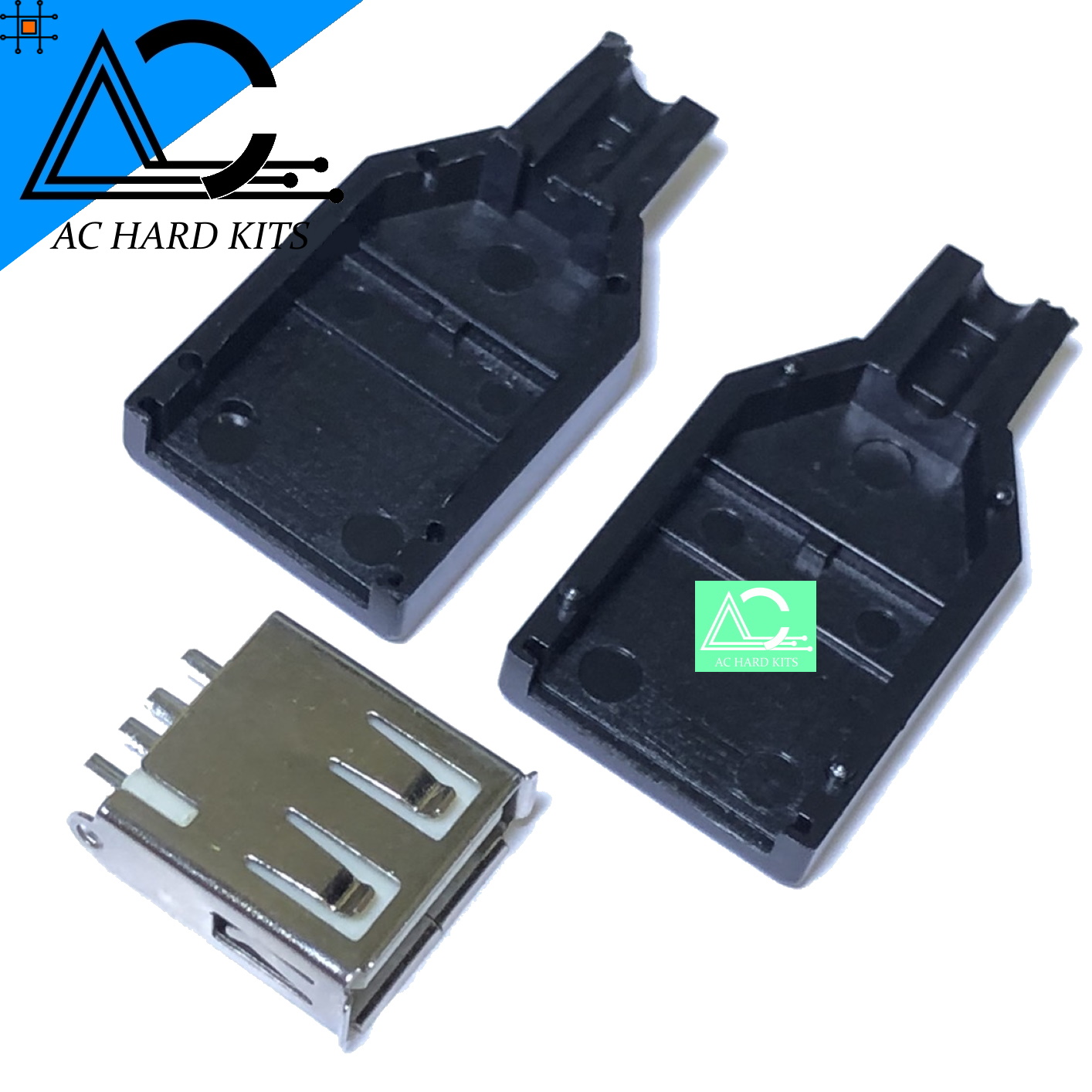 USB female head with plastic shell type A 4pin - ACHardKits